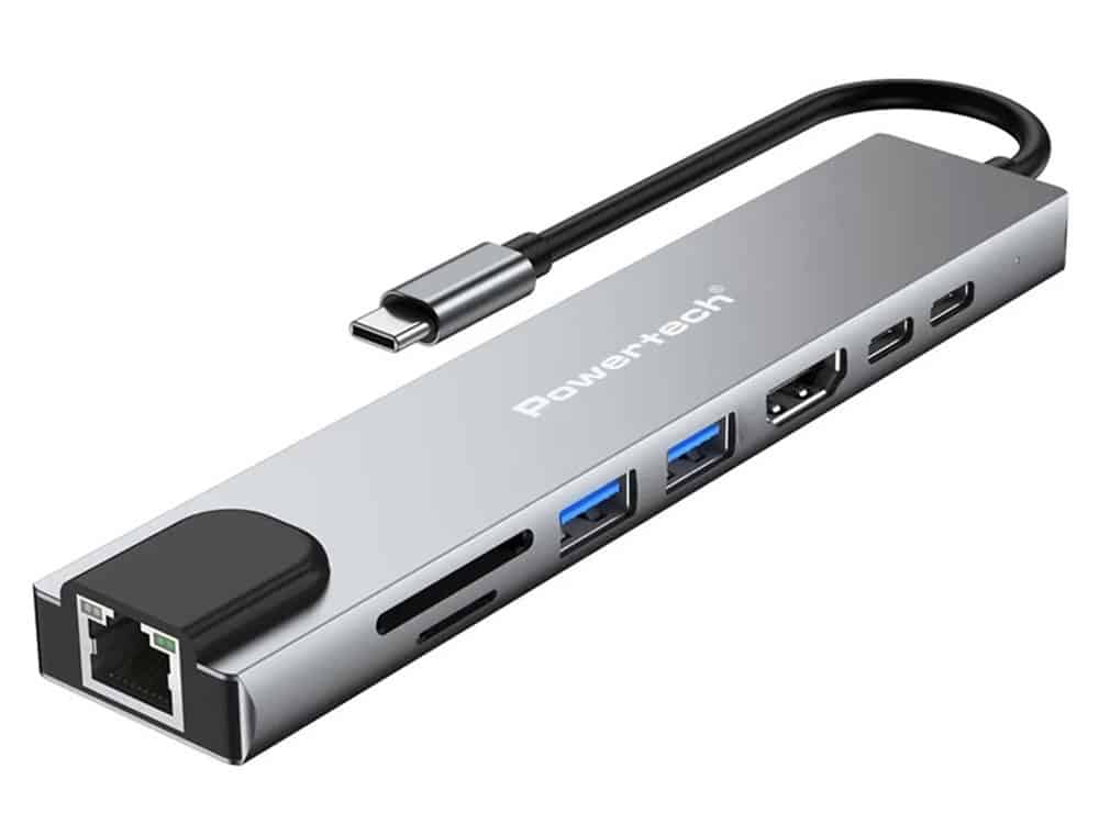 POWERTECH docking station PT-1536, 8 θυρών, USB-C σύνδεση, 87W PD ...